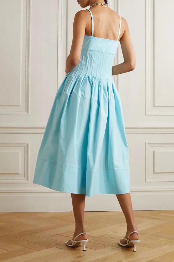 Proenza Schouler Pintucked Cotton-Blend Poplin Midi Dress In Sky Blue - 85%  Off | Editorialist