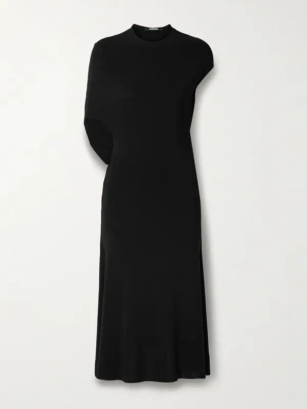 Jacquemus La Robe Salerno Asymmetric Open-back Stretch-jersey Midi Dress - Black