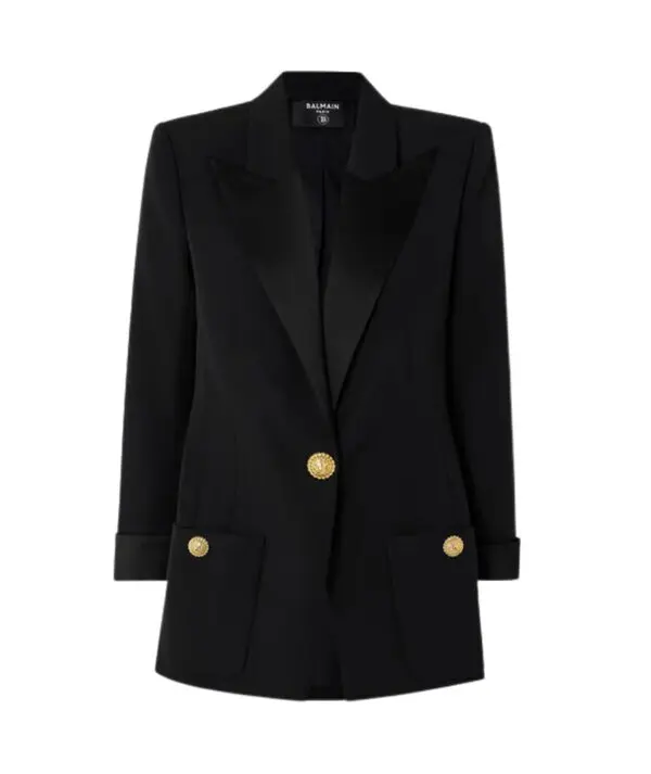 Balmain Embellished Grain De Poudre Wool Blazer