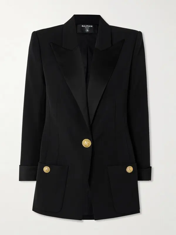 Balmain Embellished Grain De Poudre Wool Blazer