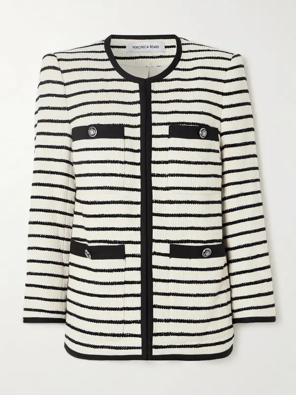 Veronica Beard Foster Striped Cotton-blend Tweed Jacket - Ivory