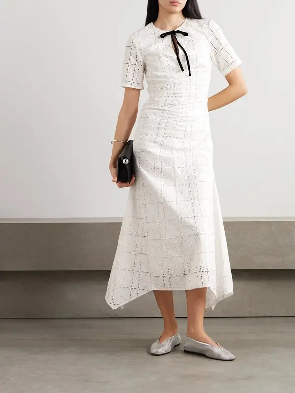 ganni broderie anglaise midi dress Ganni Broderie Anglaise Organic Cotton Midi Dress In Ivory - 70% Off