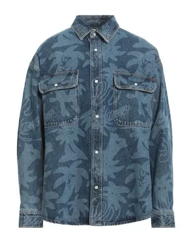Palm Angels Denim Jacket With Leather Trim - Blue