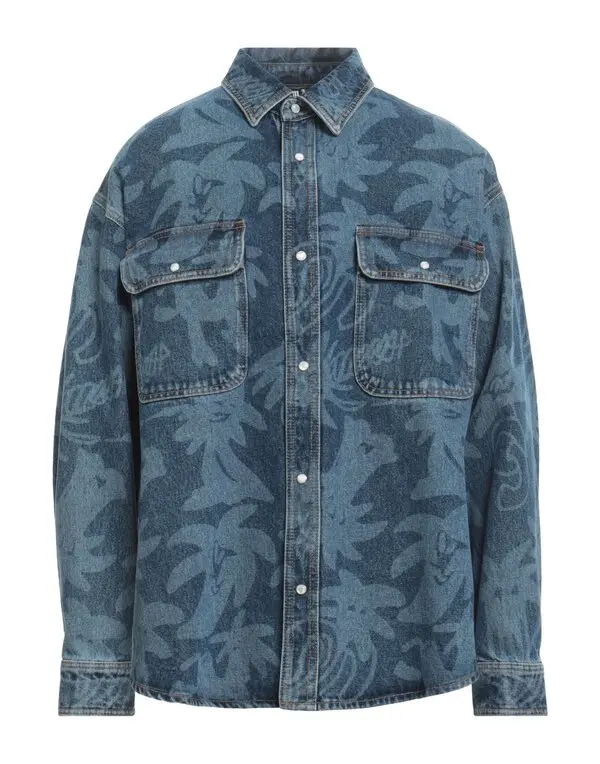 Palm Angels Denim Jacket With Leather Trim - Blue