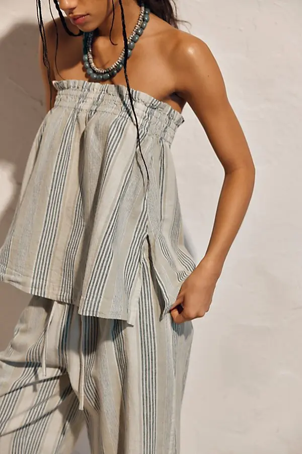 Free People Corfu Striped Cotton-linen Set - Green Combo