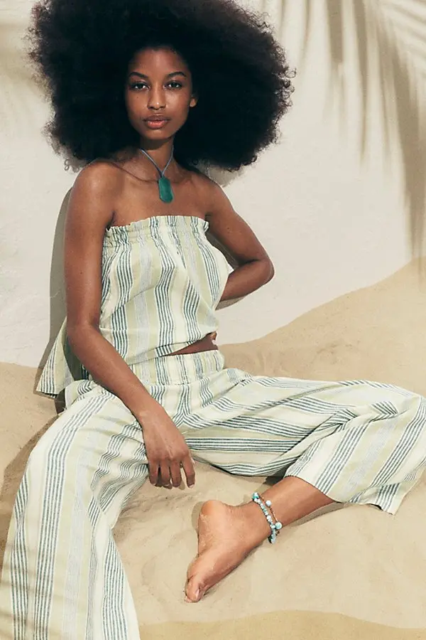 Free People Corfu Striped Cotton-linen Set - Green Combo