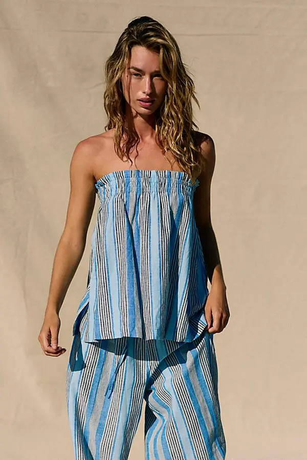 Free People Corfu Striped Cotton-linen Set - Navy Combo
