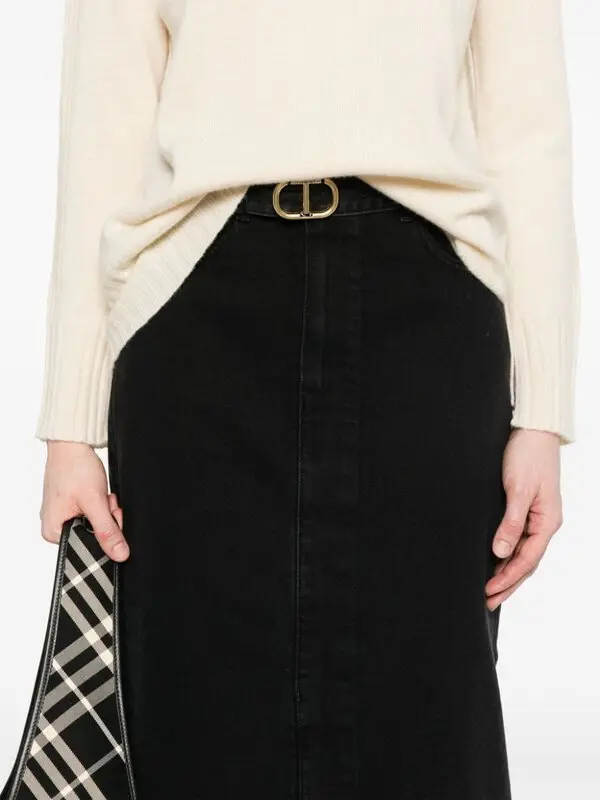 TWINSET Belted Denim Midi Skirt