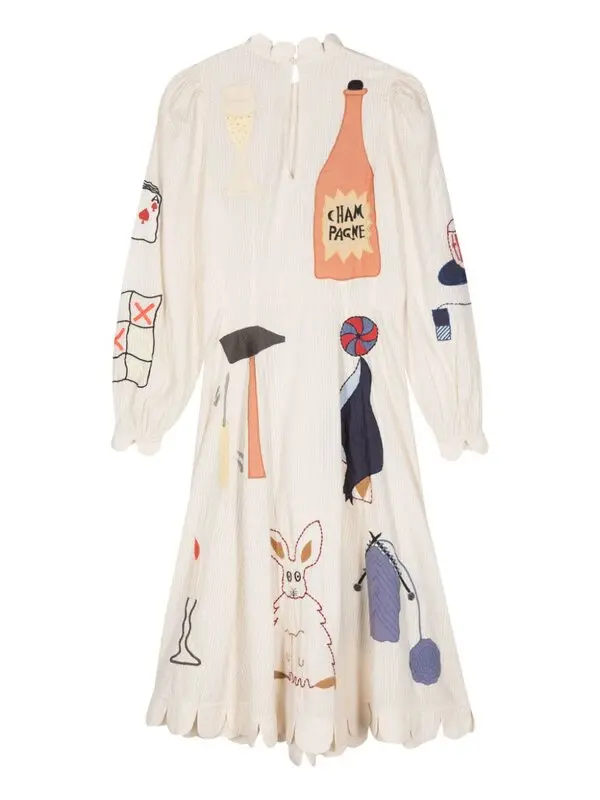 Stella Nova Circus Motif-Embroidered Midi Dress In Neutrals - 25% Off |  Editorialist