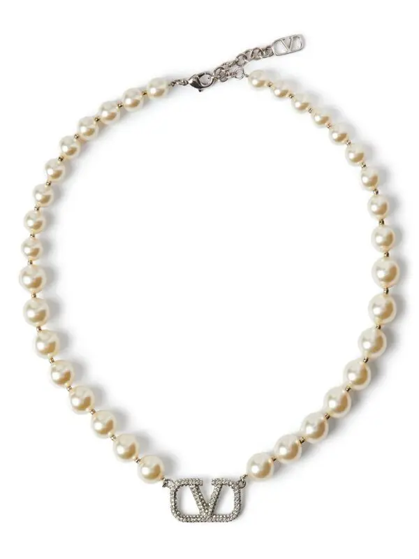 Valentino Garavani Vlogo Signature Pearl Necklace - Neutrals