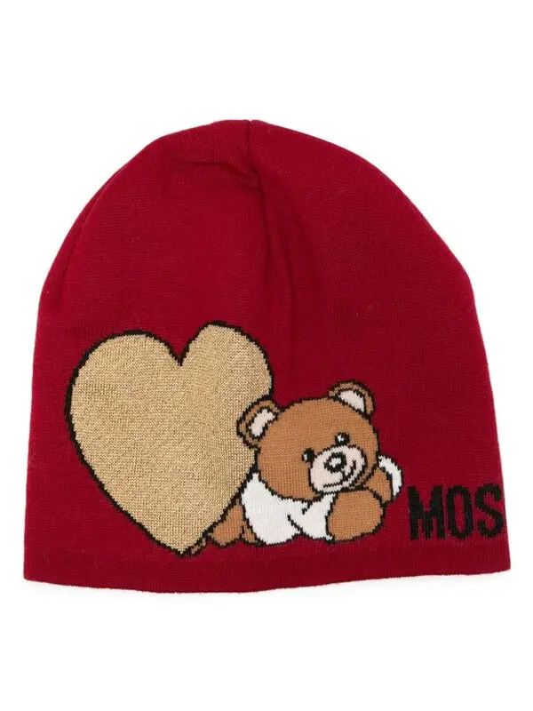 Moschino Teddy Bear-Jacquard Knitted Beanie In Red - 50% Off  display picture 1