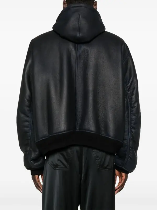【BALR.】2way HOODED LEATHER BOMBER JACKET Balenciaga Hooded Leather Bomber Jacket In Blue - 35% Off