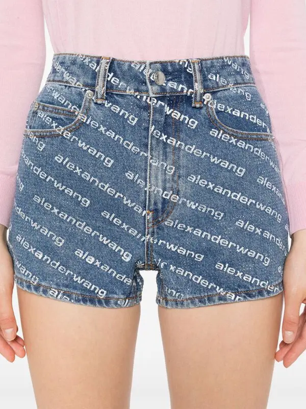 Alexander Wang Rhinestoned Denim Shorts