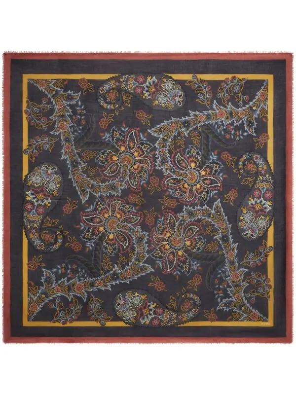 Etro Paisley-print Wool-silk Blend Scarf - Black