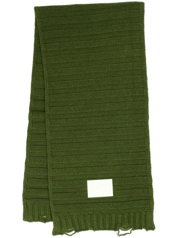 MAISON MARGIELA Logo-print Knitted Scarf - Green