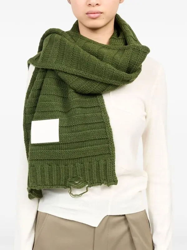 MAISON MARGIELA Logo-print Knitted Scarf - Green