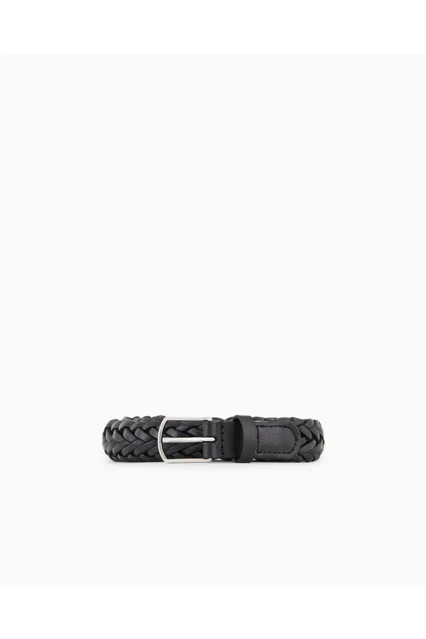 Giorgio Armani Woven Leather Belt - Black
