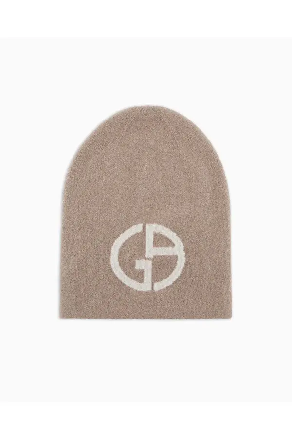 Giorgio Armani Cashmere Jacquard Logo Beanie - Red