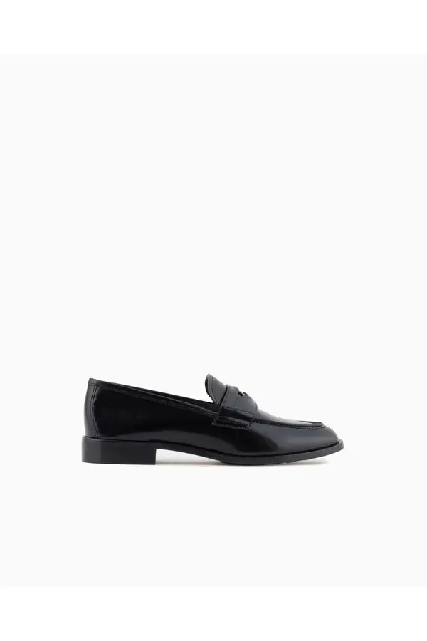 Giorgio Armani Brushed Leather Loafers - Black