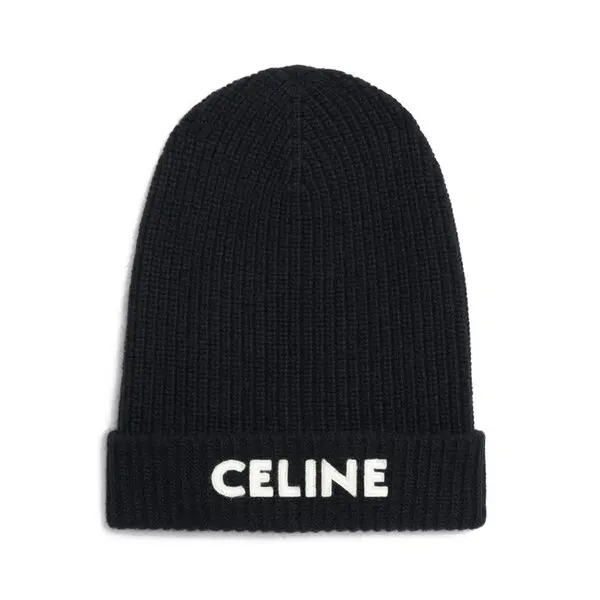 Celine Embroidered Knit Wool Beanie - Black