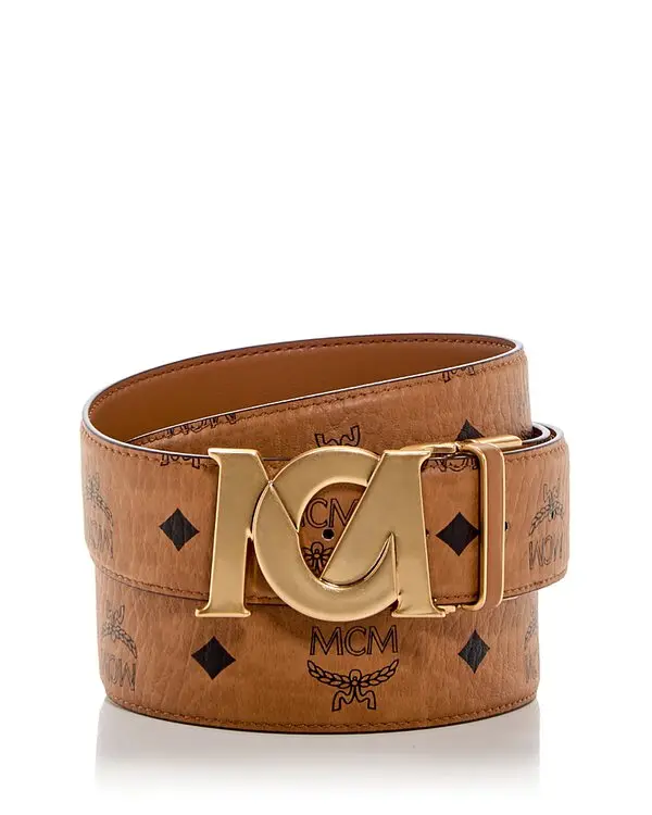 Mcm M-art Reversible Visetos Leather Belt - Cognac