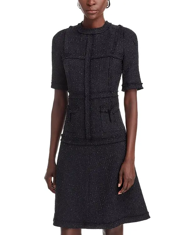 Rickie Freeman For Teri Jon Metallic Tweed Geo Stripe Dress - Black