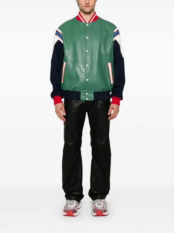 Gucci Panelled-Design Leather Bomber Jacket - Green | Editorialist