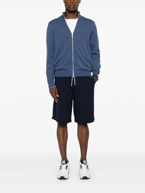 Brunello Cucinelli Drawstring Waist Jersey Track Shorts - Blue