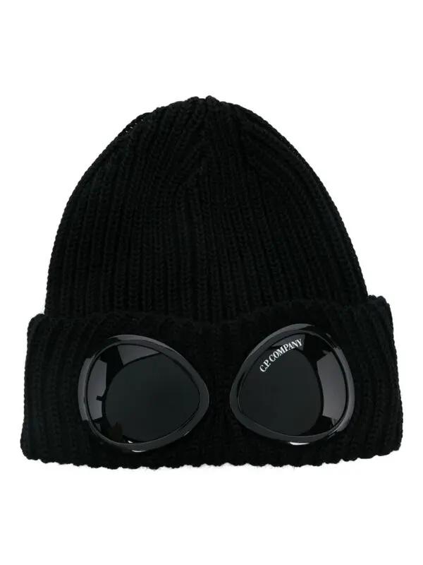 C.P. COMPANY Goggles-detail Ribbed Beanie - Black