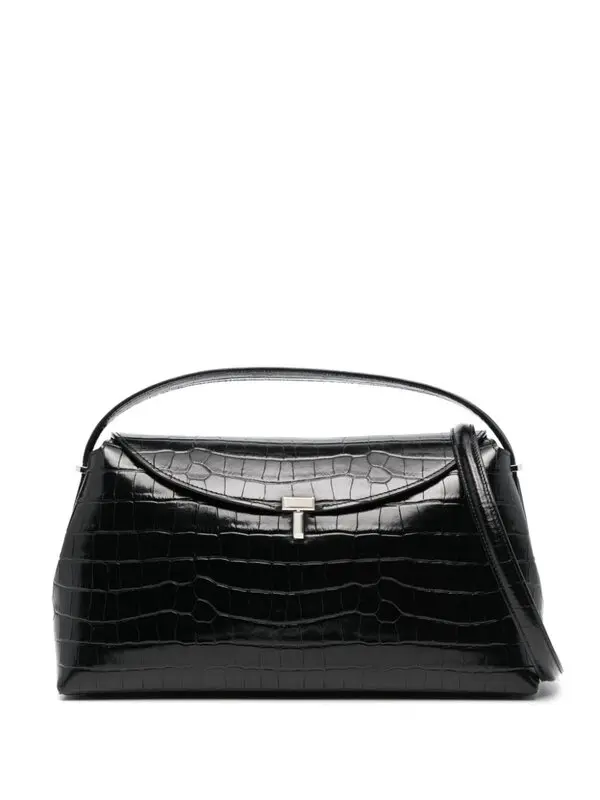 TOTEME T-lock Croc-embossed Top Handle Bag - Black