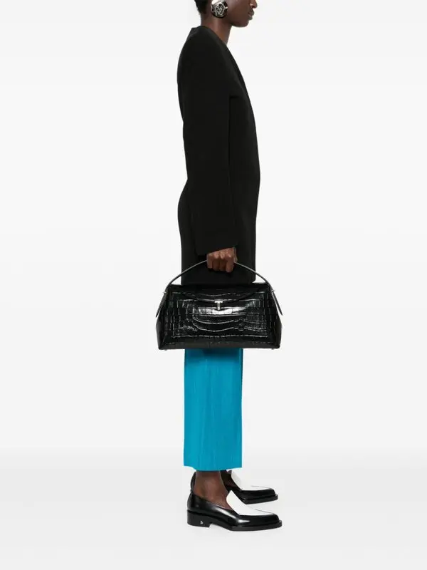 TOTEME T-lock Croc-embossed Top Handle Bag - Black