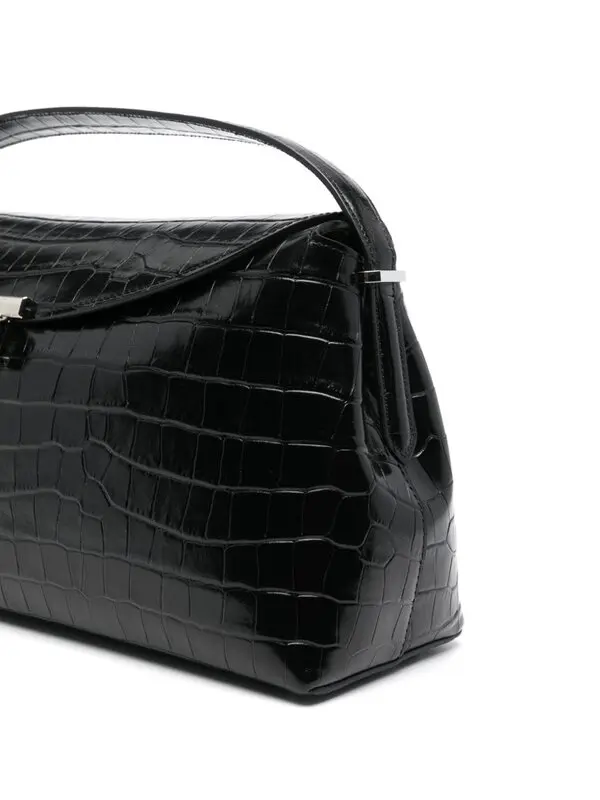 TOTEME T-lock Croc-embossed Top Handle Bag - Black