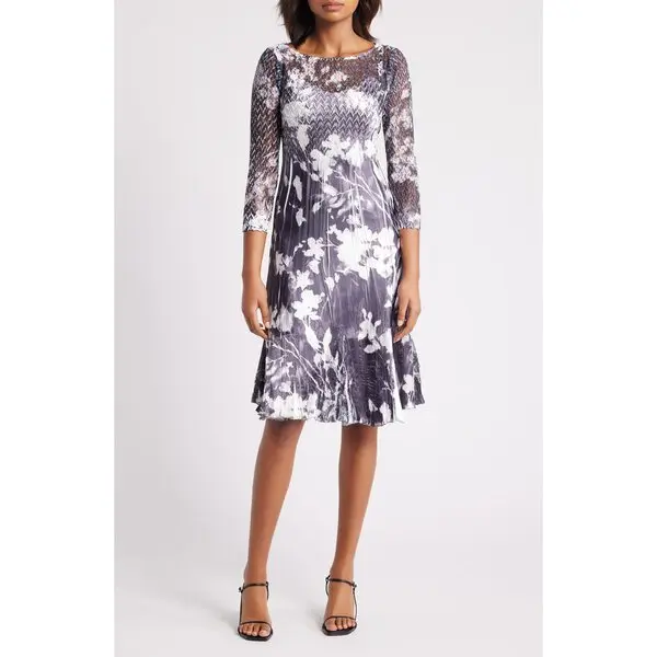 Komarov Floral Chiffon & Charmeuse Cocktail Dress In Ink Vine - 45% Off |  Editorialist