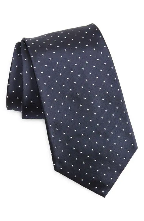 Ralph Lauren Pin Dot Silk Peau De Soie Neck Tie Navy Editorialist