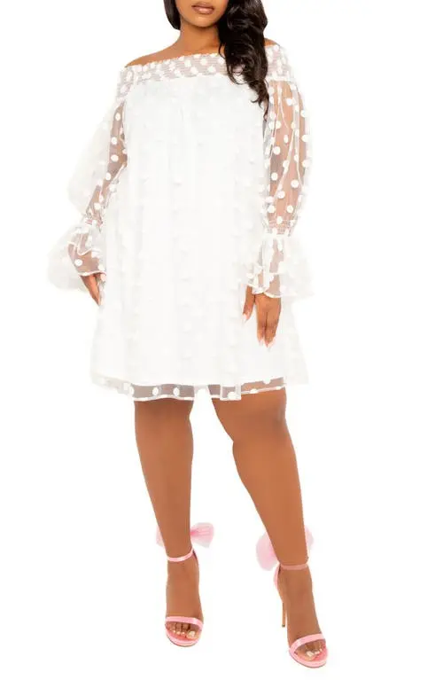 BUXOM COUTURE Flock Dot Off-the-shoulder Dress - Ivory