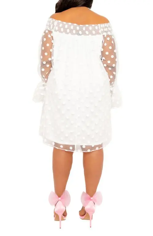 BUXOM COUTURE Flock Dot Off-the-shoulder Dress - Ivory