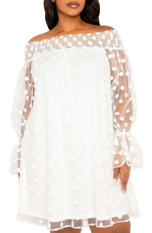 BUXOM COUTURE Flock Dot Off-the-shoulder Dress - Ivory