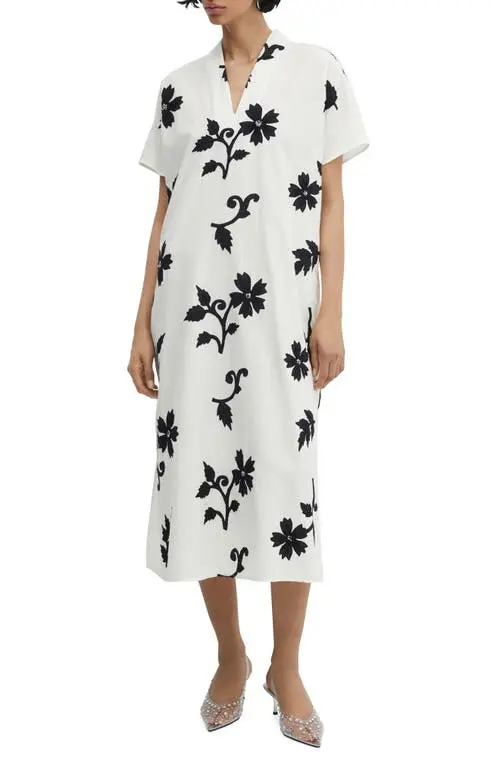 Mango Floral Print Cotton And Linen Dress In White - 35% Off | Editorialist