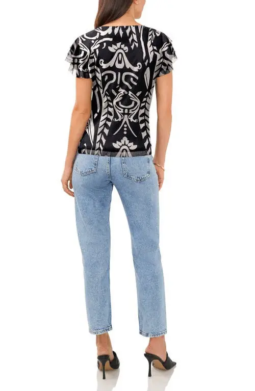 Vince Camuto Flutter Sleeve Mesh Top