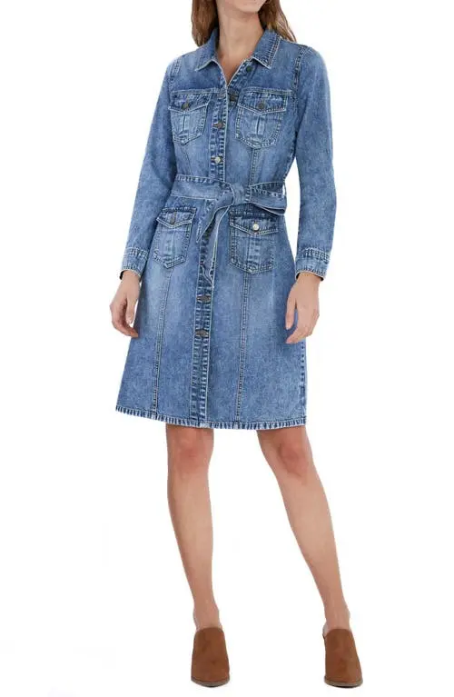 WASH LAB DENIM Eleanor Belted Shirt Dress - Clear Blue