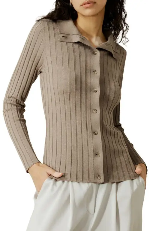 Lilysilk Ribbed Silk-cashmere Blend Cardigan - Brown