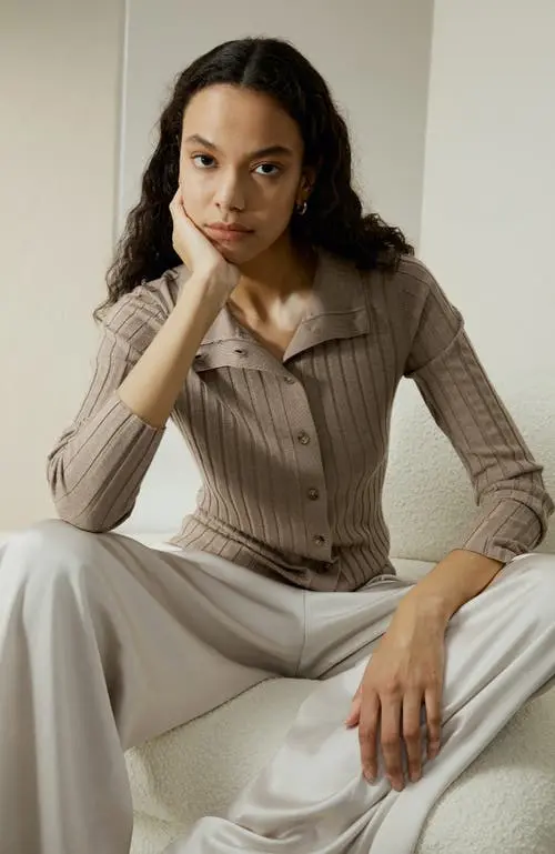 Lilysilk Ribbed Silk-cashmere Blend Cardigan - Brown