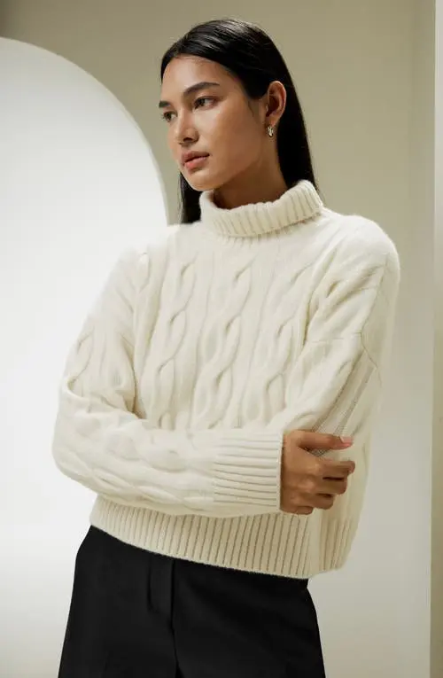 Lilysilk Cable Knit Cashmere Turtleneck Sweater
