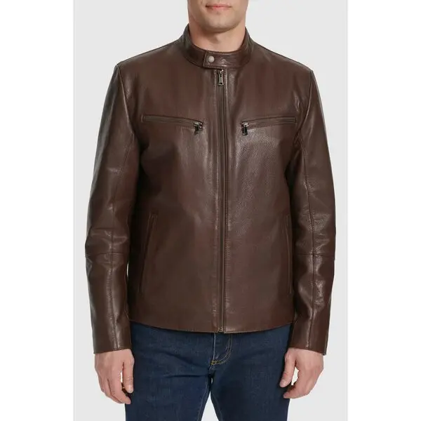 Cole Haan Leather Moto Jacket - Brown