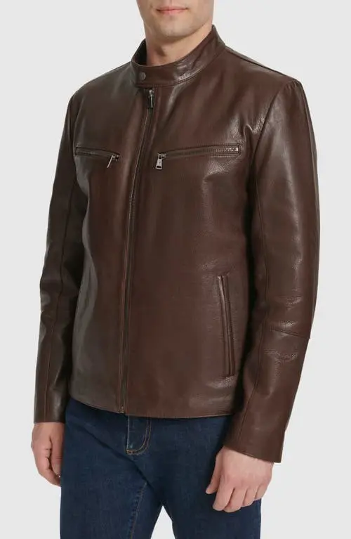 Cole Haan Leather Moto Jacket - Brown