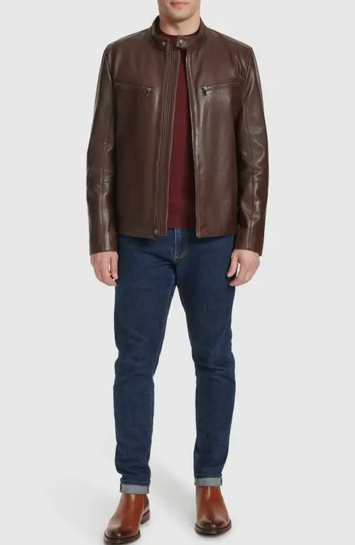 Cole Haan Leather Moto Jacket - Brown