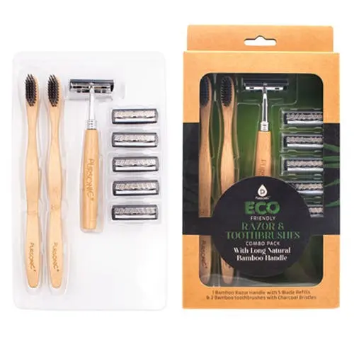 PURSONIC Eco Friendly Razor & Toothbrushes Combo Pack - Multicolor