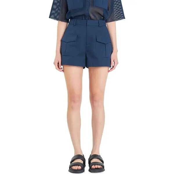 Endless Rose Flap Pocket High-waist Shorts - Navy