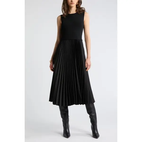 Nordstrom Pleated Mixed Media Midi Dress
