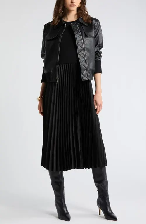 Nordstrom Pleated Mixed Media Midi Dress